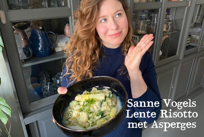 Biologische Sanne Vogels Lente Risotto met Asperges (vegan)